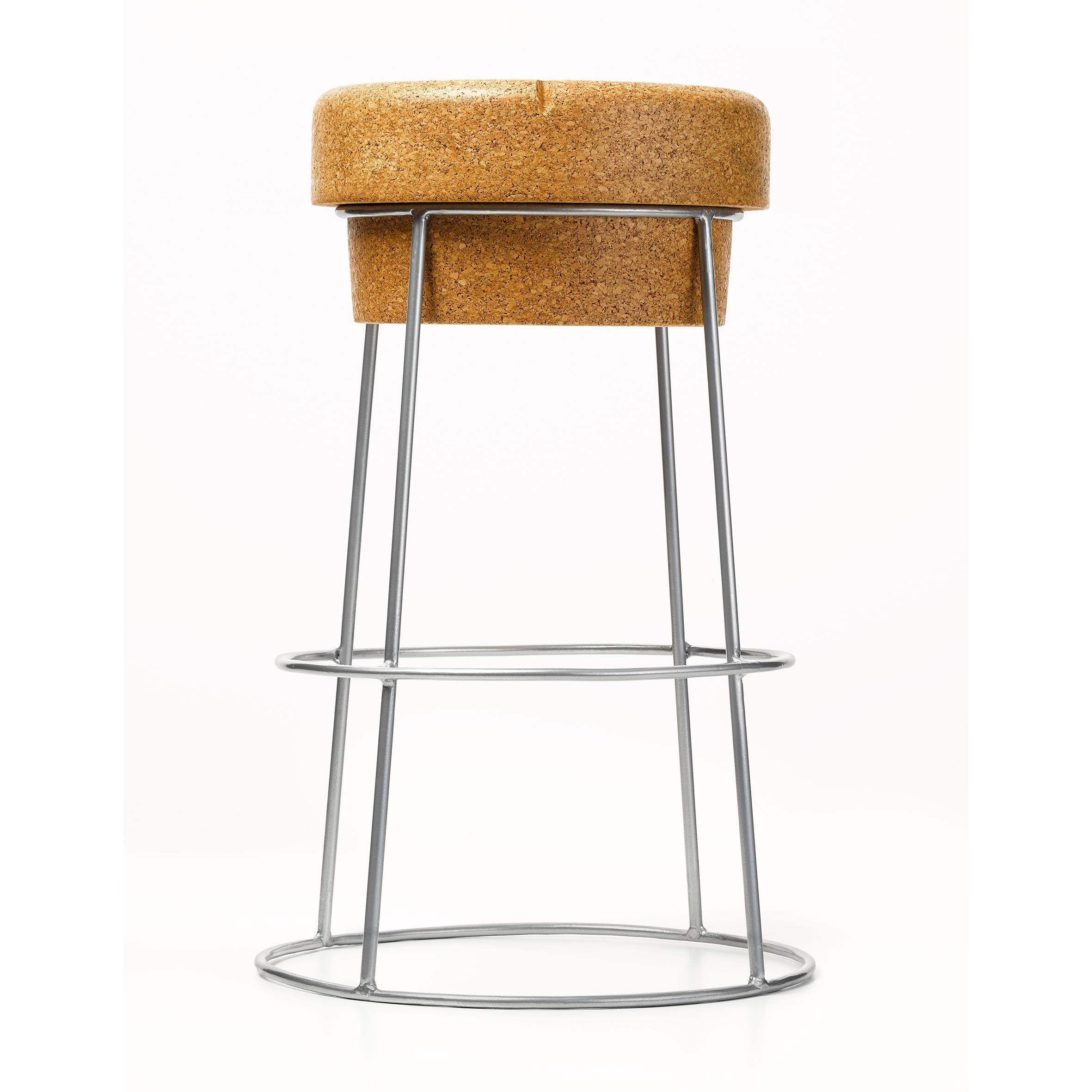 Tall bar stool with champagne cork top and silver steel base