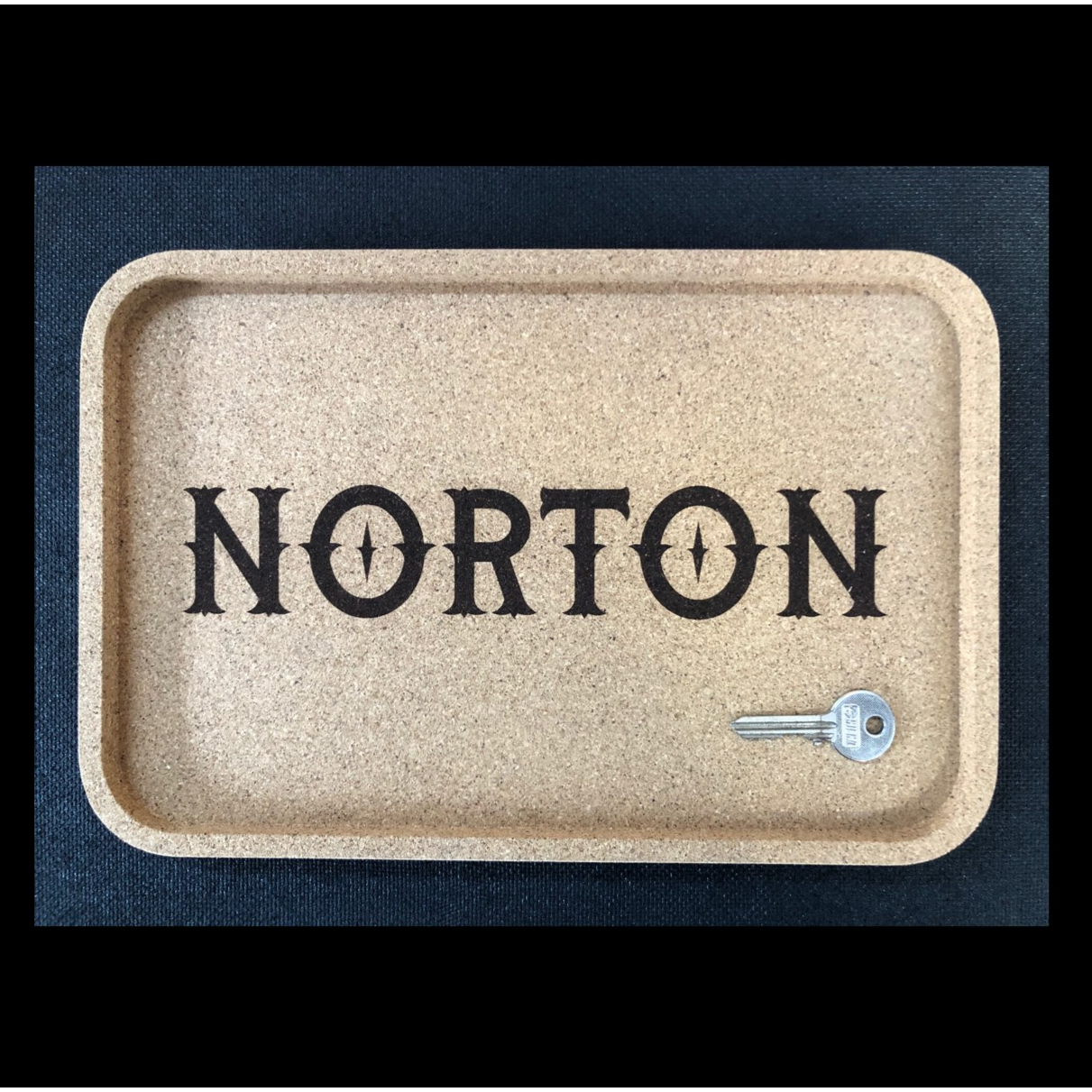 A premium cork keepsake tray custom with your surname